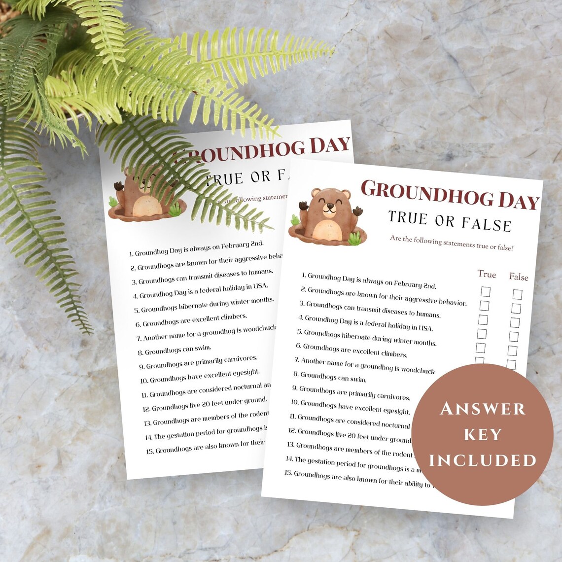 Groundhog Day True or False Trivia, Fun Groundhog Party Game for Kids ...