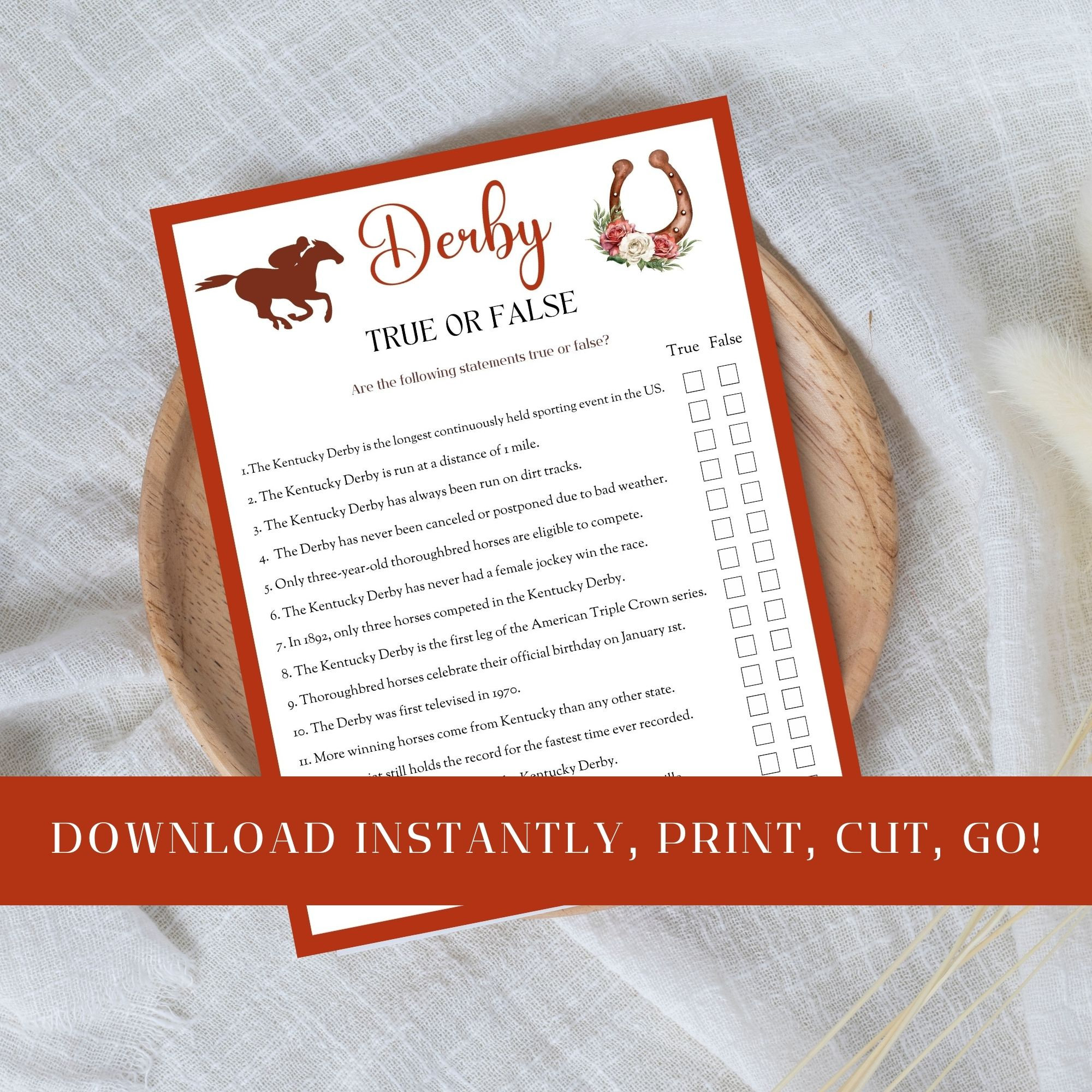Kentucky Derby Trivia Game, True or False, Triple Crown Party Game ...