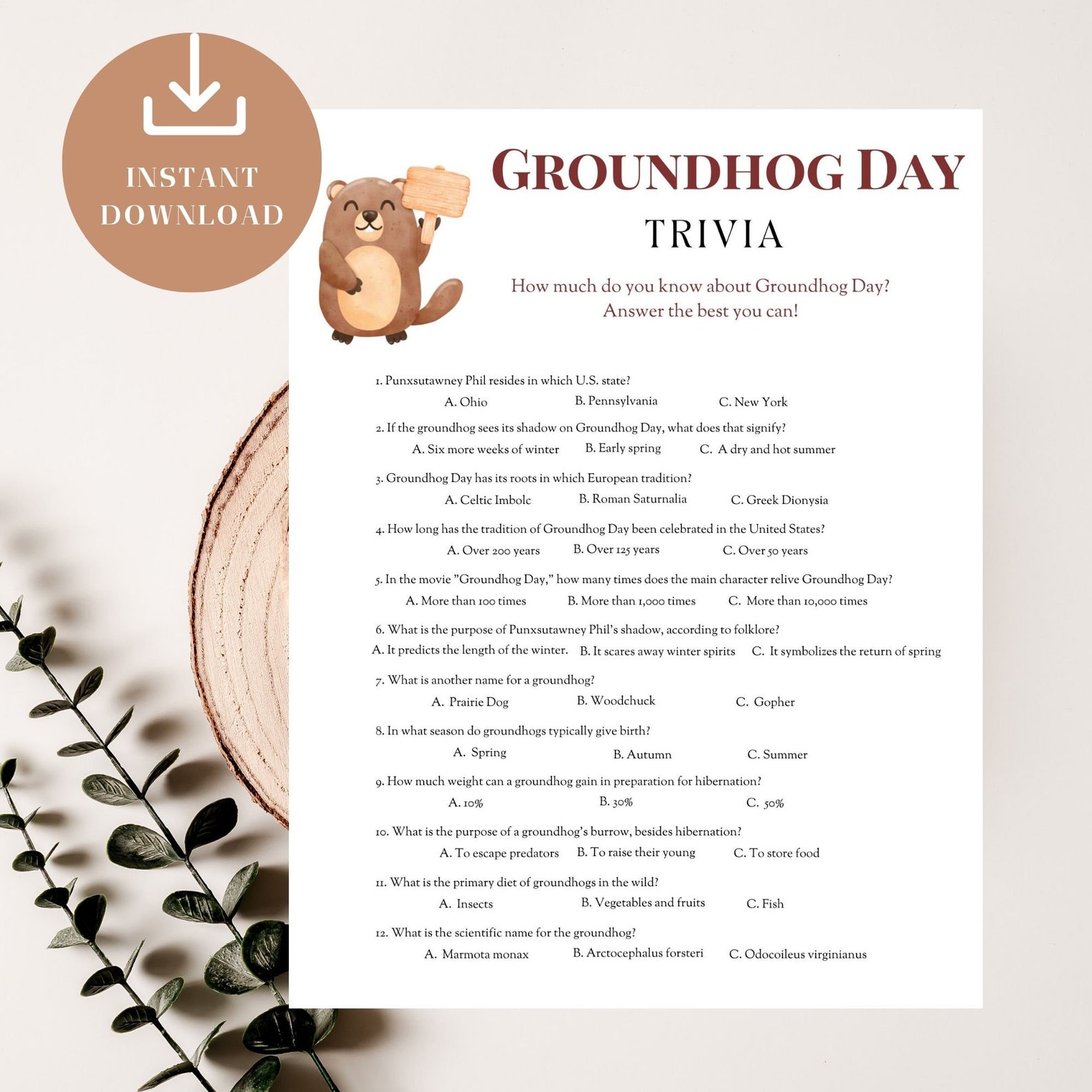 Groundhog Day Trivia, Fun Groundhog Party Game for Kids and Adults ...