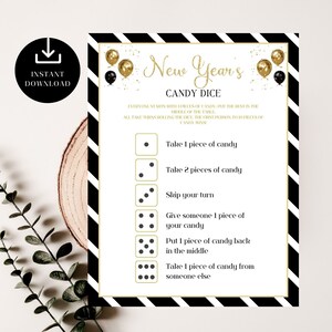 New Year's Eve Candy Dice Game, New Years Party Printable Group Game ...