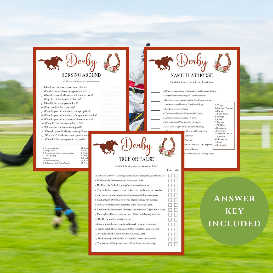 Derby Games Printable Big Bundle, Triple Crown Party, Horserace, Fun ...