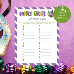 Mardi Gras Party Game, A-Z Word Race Game, New Orleans Carnival Fun ...