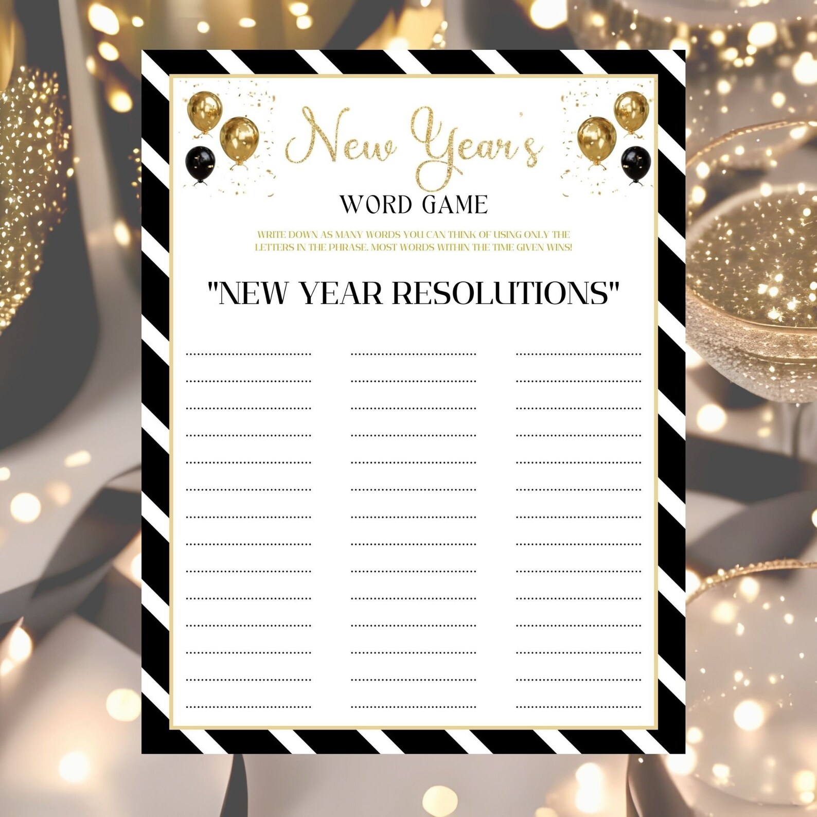 New Year's Eve Party Game Printable, Virtual Party Games, Icebreaker ...