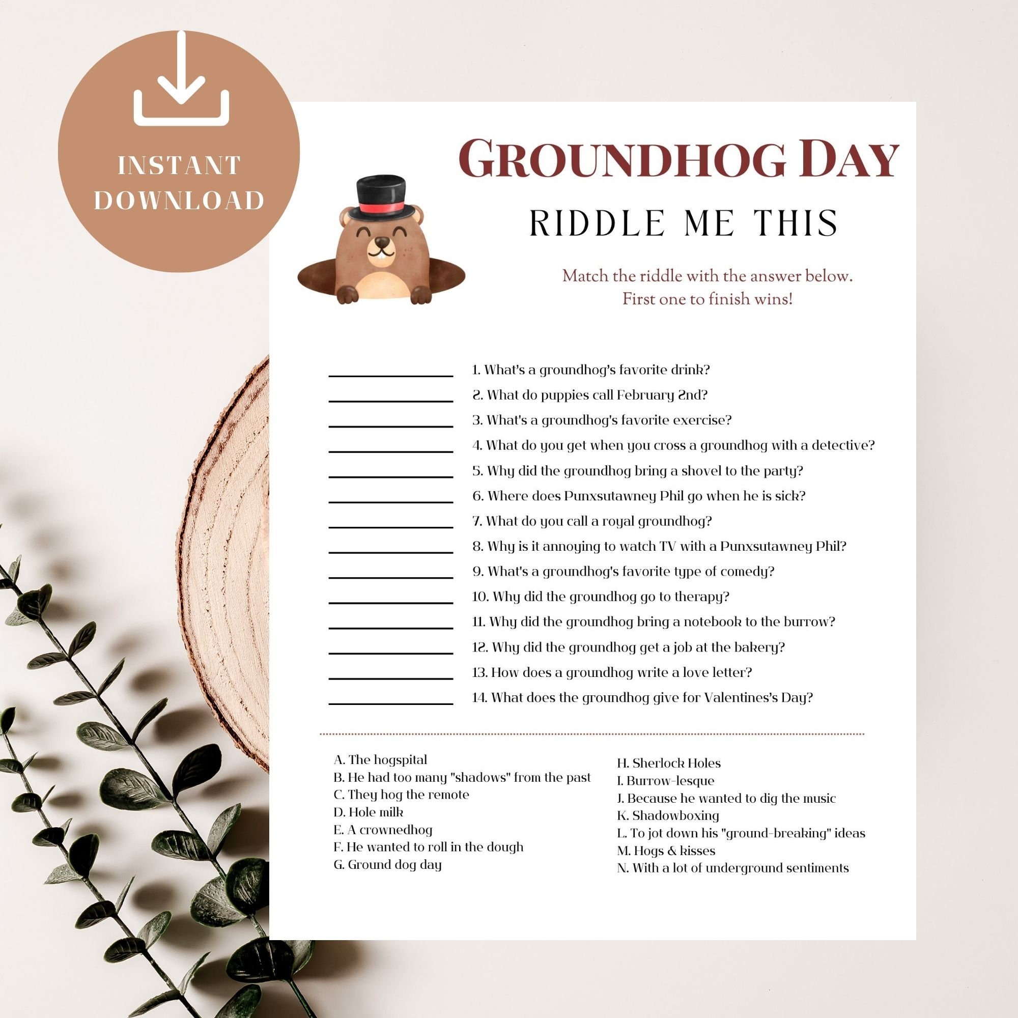 Groundhog Day Riddle Me This, Fun Groundhog Party Game for Kids and ...