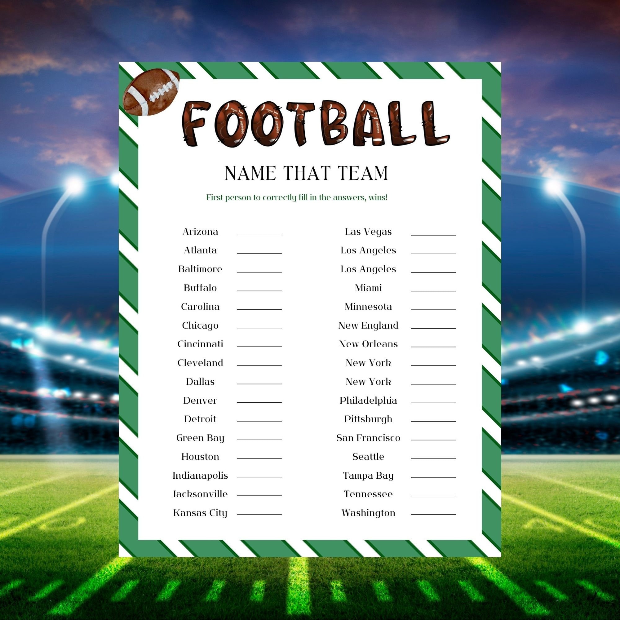 Football Party Games, Name That Pro Team, American Football Trivia for ...