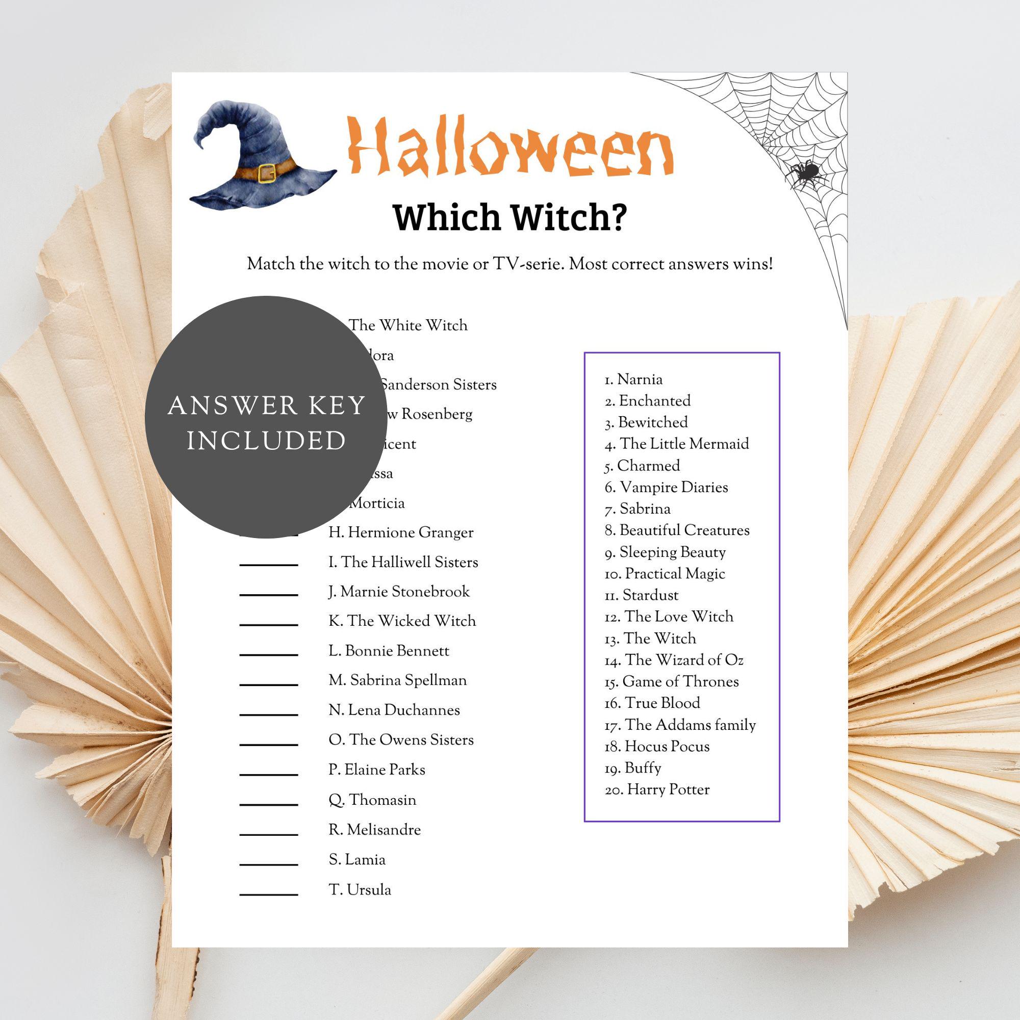 Match the Witch Game, Fun Printable, Halloween Party, Witches Night Out ...
