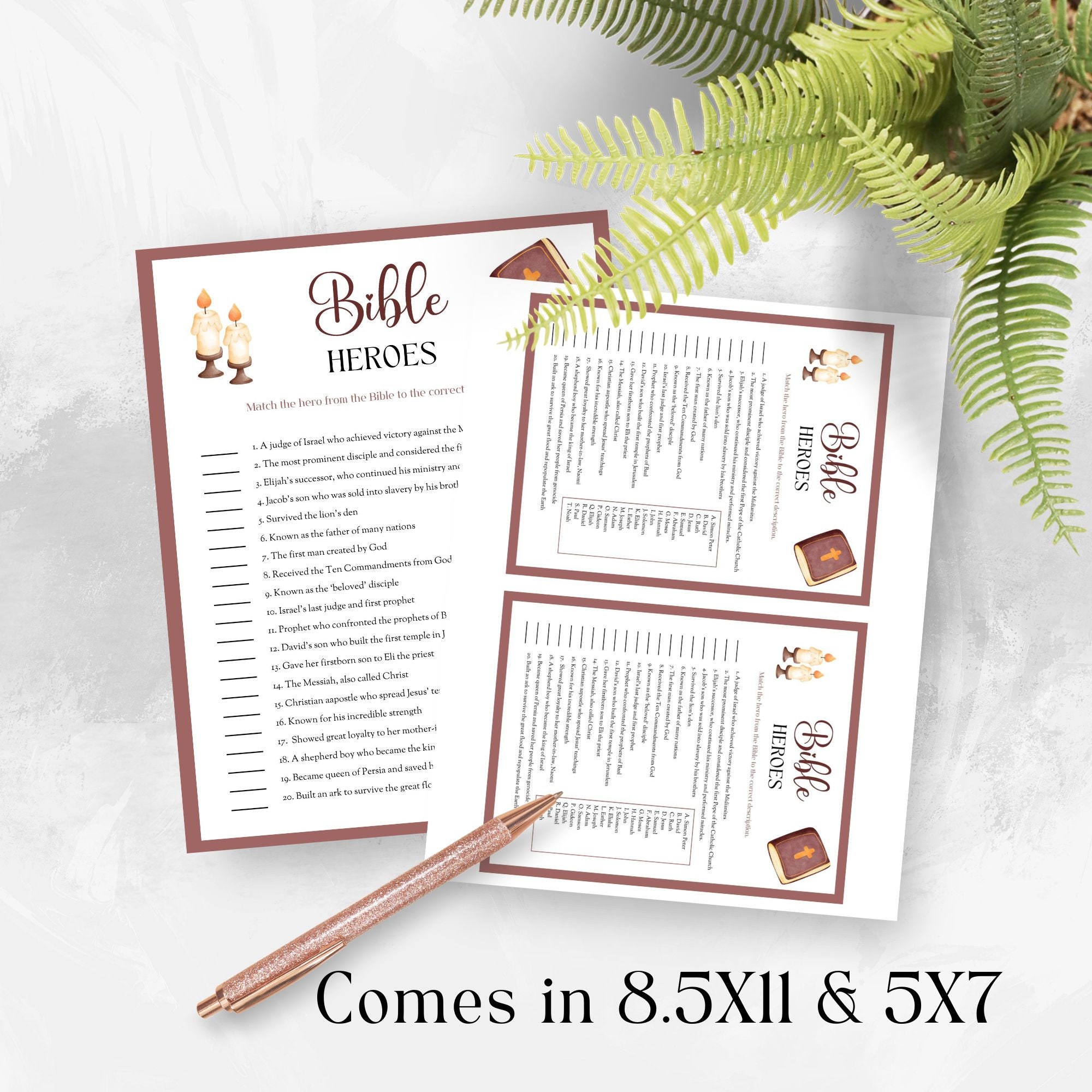 Bible Heroes Matching Game, Bible Activity for Sunday School, Youth ...