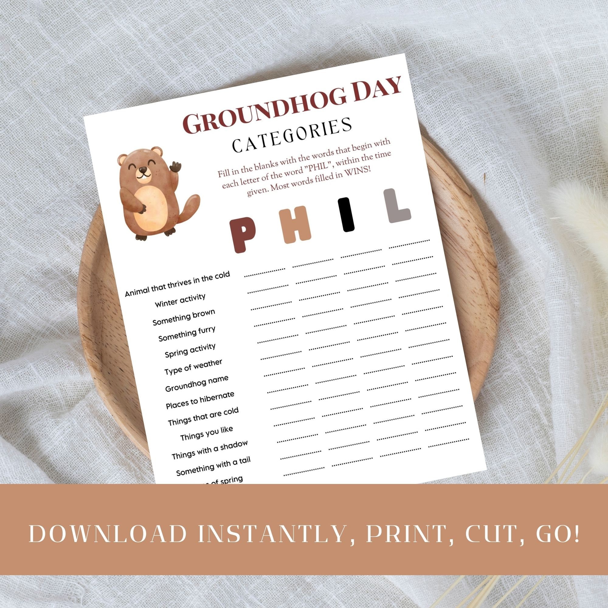 Groundhog Day Categories, Fun Party Game for Kids and Adults, Printable ...