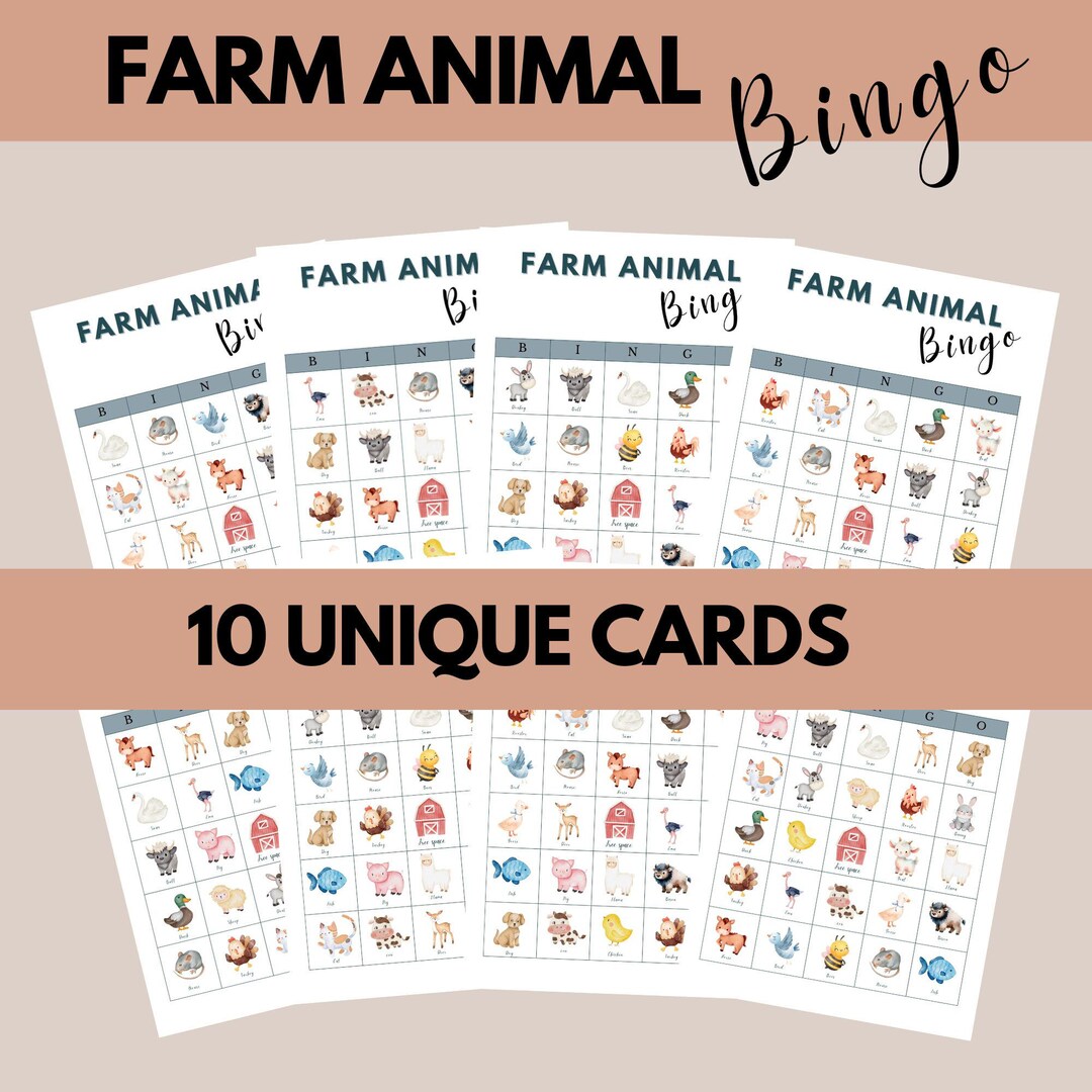 Farm Animal BINGO Party Game, Fun for Kids Toddlers Tweens, Educational ...
