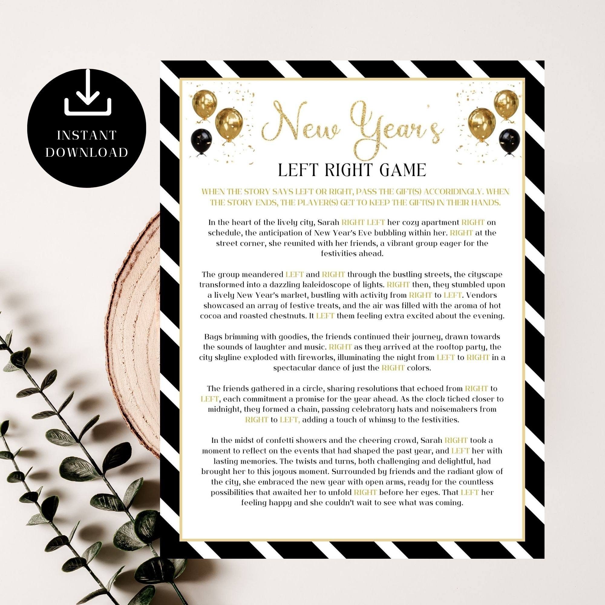 New Year's Left and Right, Pass the Prize New Year's Eve Party Fun ...