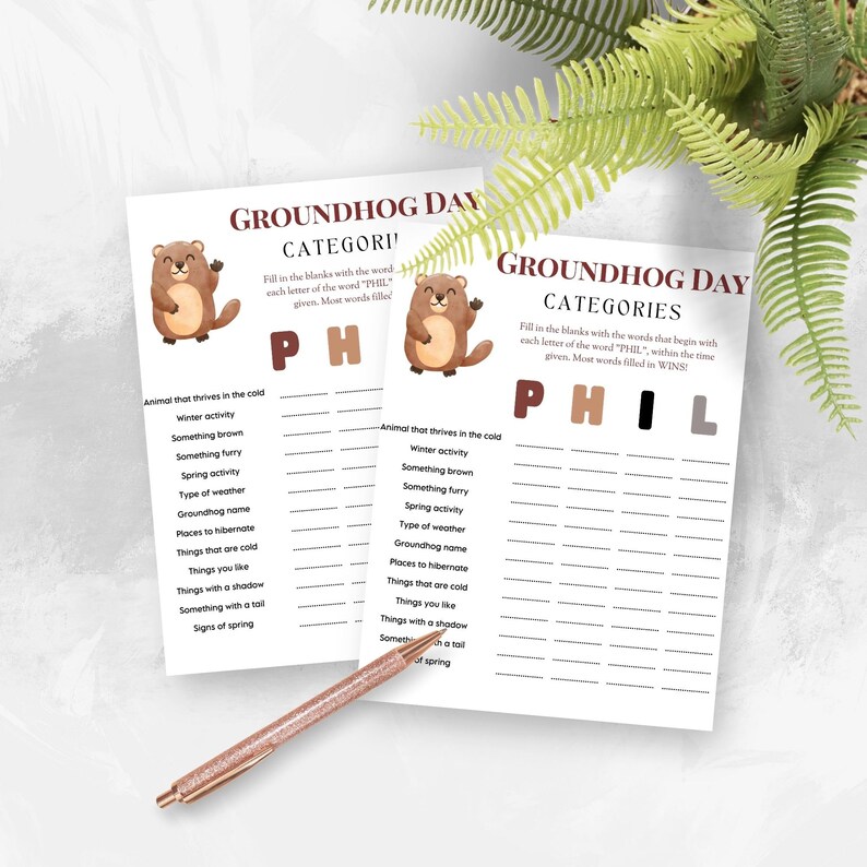 Groundhog Day Categories, Fun Party Game for Kids and Adults, Printable ...