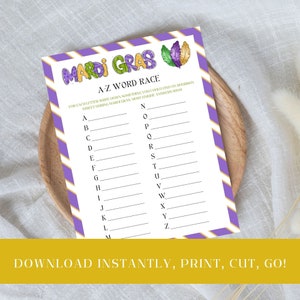 Mardi Gras Party Game, A-Z Word Race Game, New Orleans Carnival Fun ...