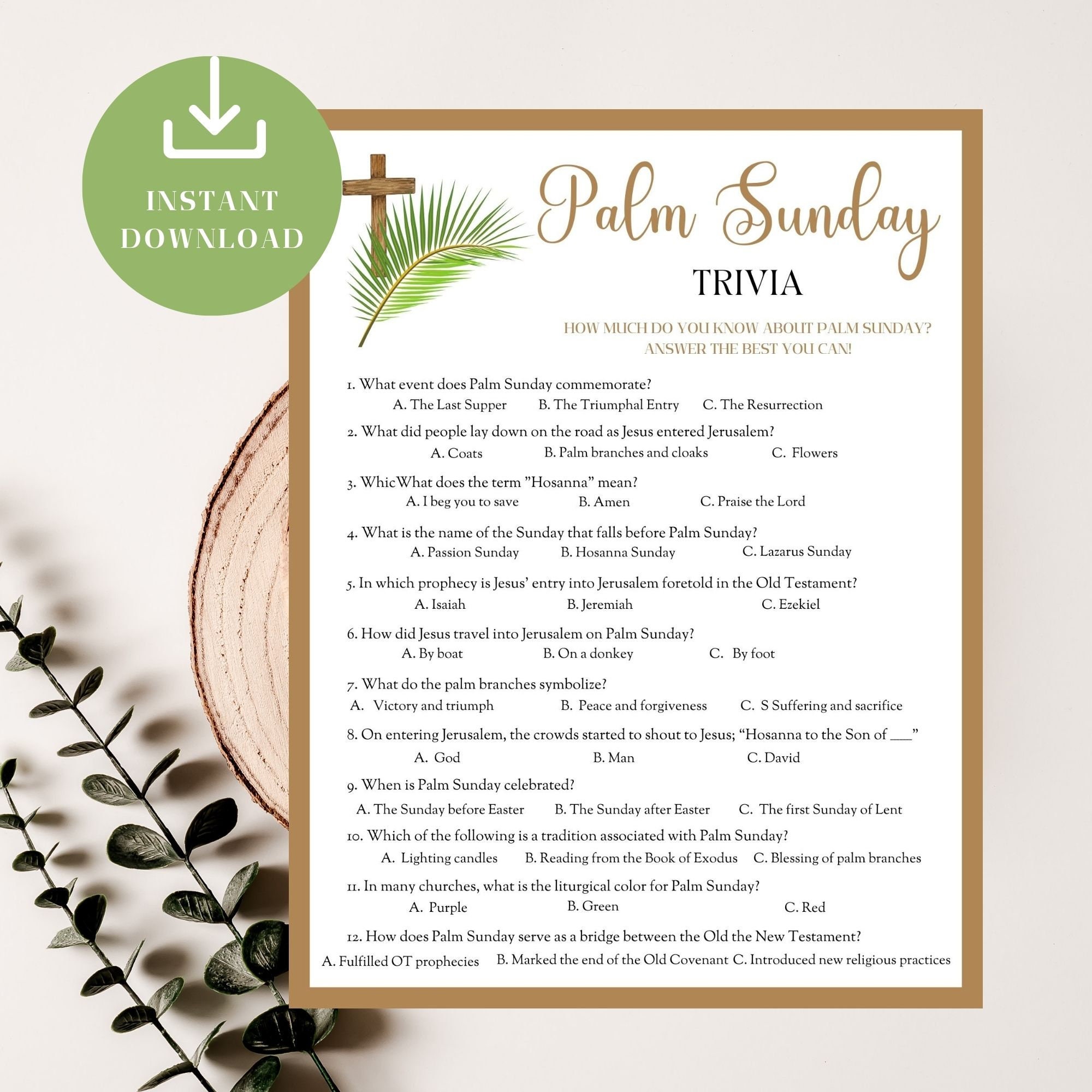 Palm Sunday Trivia Game, Holy Week Quiz, Multiple Choice Religious Game ...