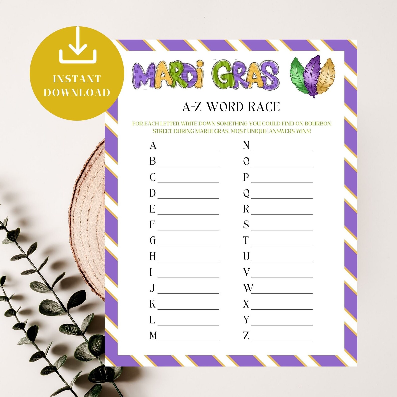 Mardi Gras Party Game, A-Z Word Race Game, New Orleans Carnival Fun ...