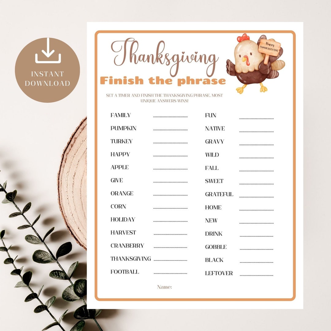 Thanksgiving Finish the Phrase Game for Kids and Adults, Fall Activity ...