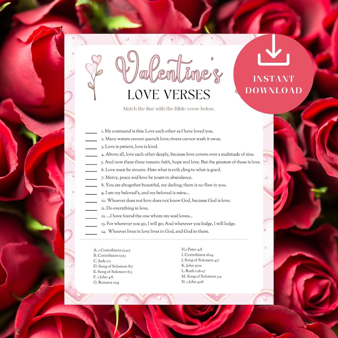 Valentines Party Games Christian, Bible Love Verses Match Game, Fun Sunday School Activity ...