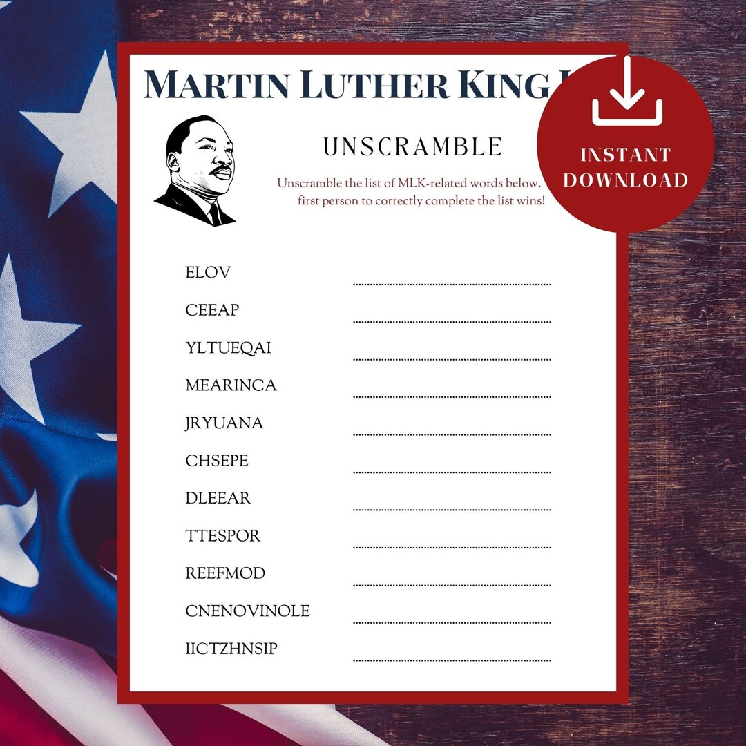 MLK Jr Day Unscramble Word Game, Celebrate Martin Luther King Jr ...