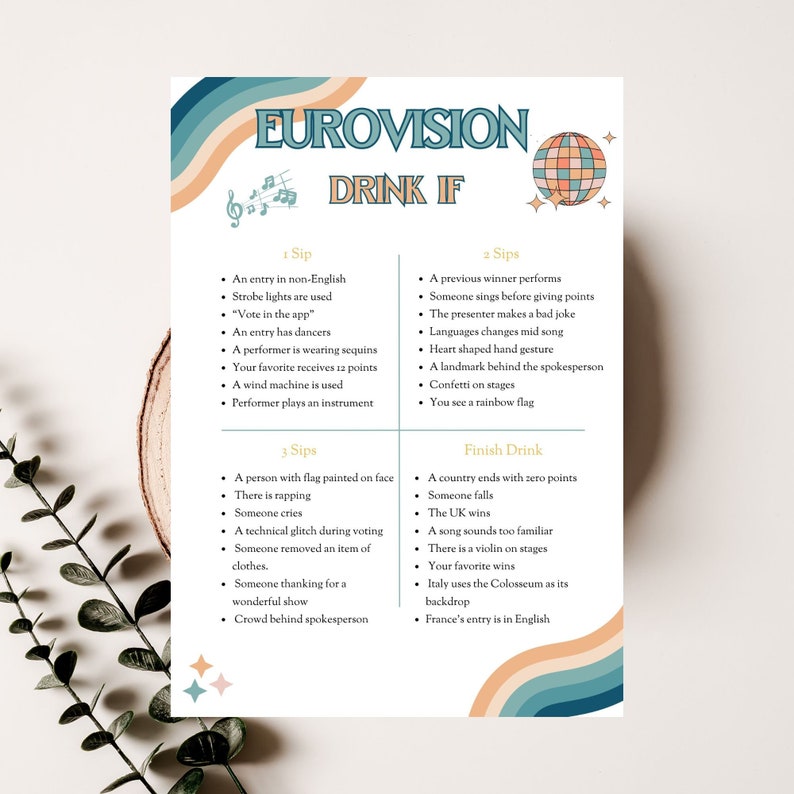 Eurovision Drinking Game Printable, ESC Song Contest Party Game Night ...