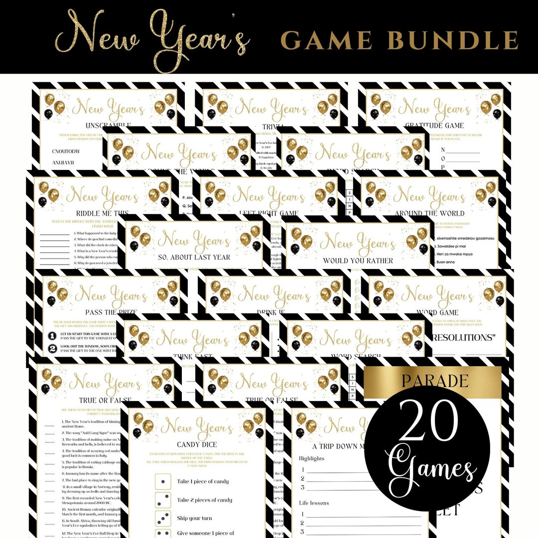 New Year's Game Bundle, Printable Family Games, Virtual Party, New ...