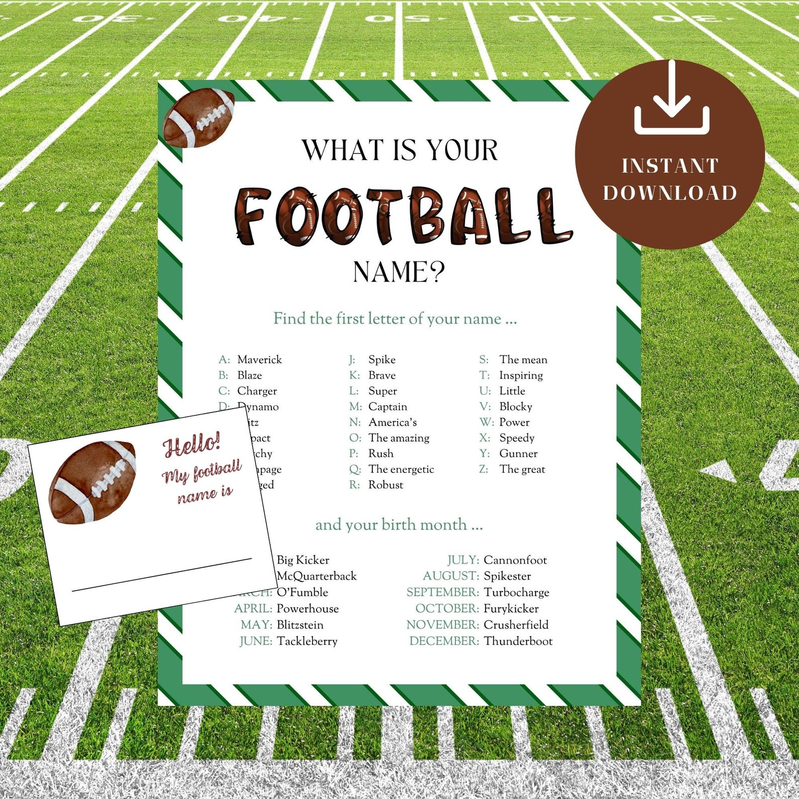 What's Your Football Name, American Football Games for Kids Teens ...