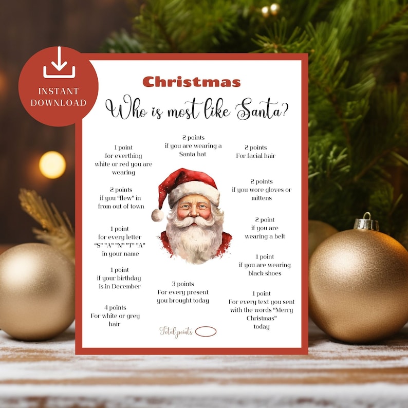Christmas Who is Most Like Santa, Ice Breaker Game, Printable Family ...