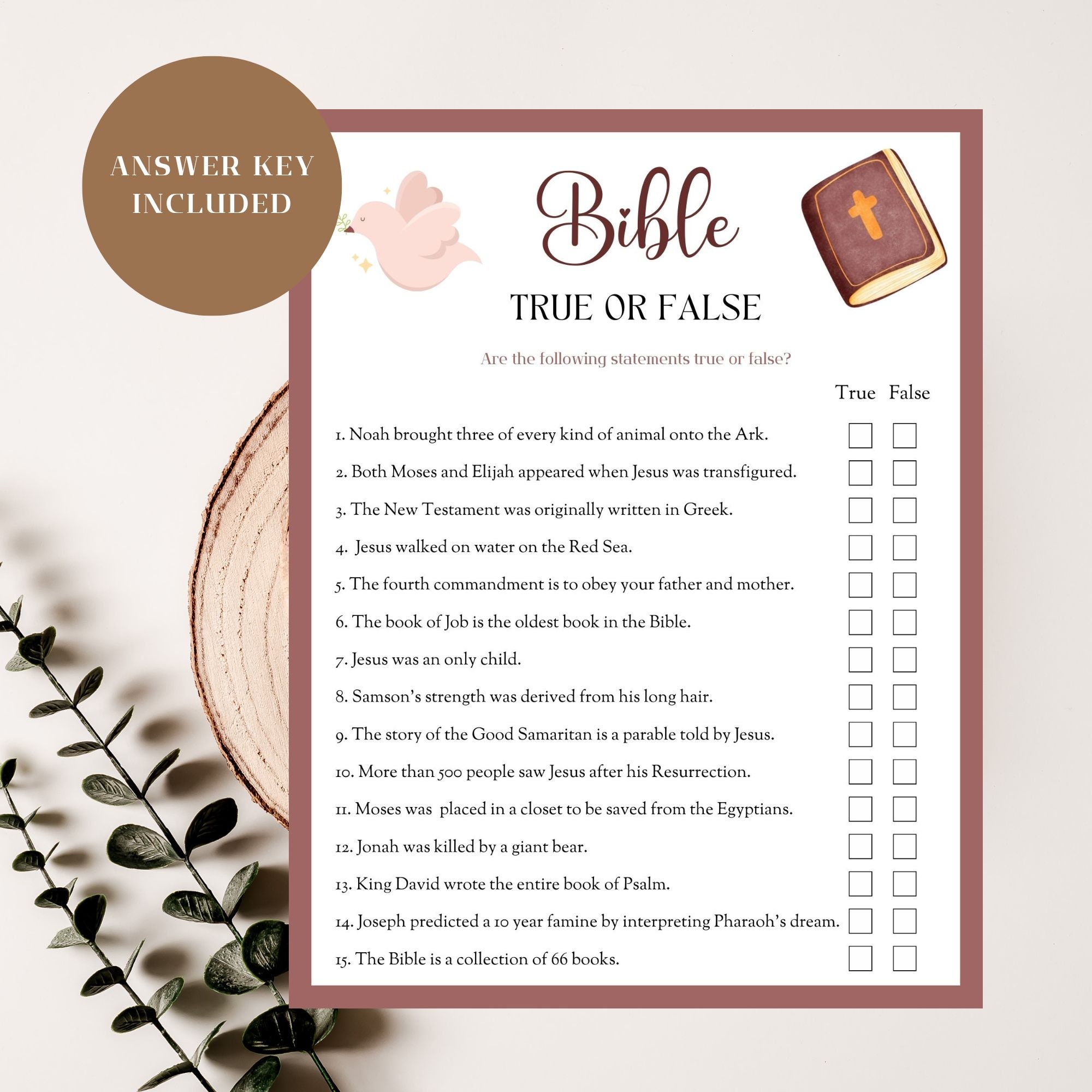 Bible True or False Trivia Game, Fun Sunday School Quiz, Christian ...