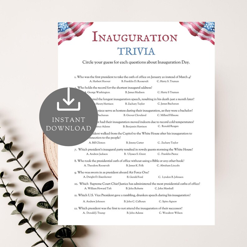 Inauguration Day Trivia Party Games, Questions About USA Presidents ...