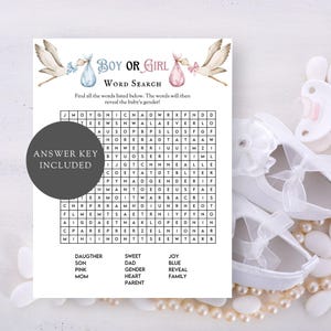 It's a Boy Puzzle, Gender Reveal Word Search Activity, Baby Shower Game ...