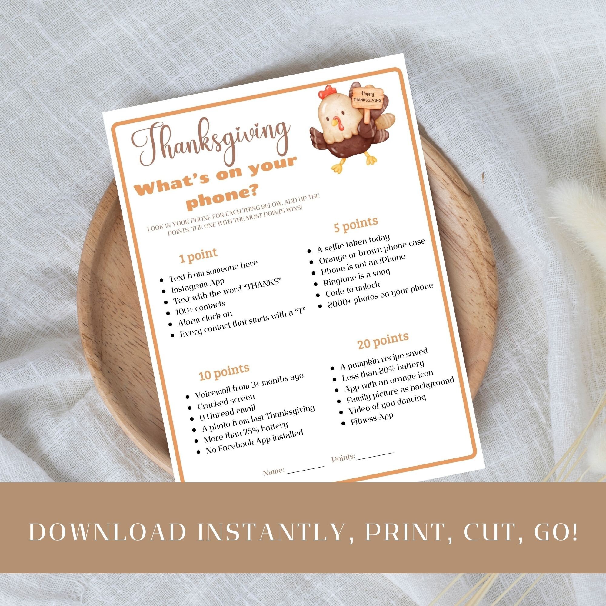 Thanksgiving What's on Your Phone Game for Kids and Adults, Fall ...