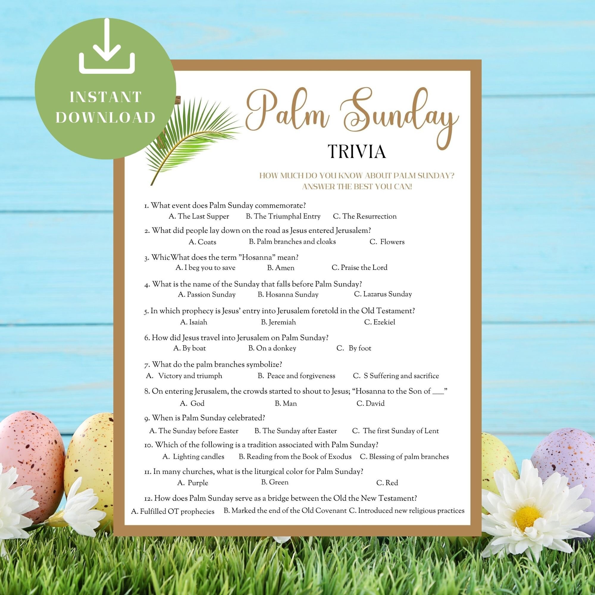 Palm Sunday Trivia Game, Holy Week Quiz, Multiple Choice Religious Game ...