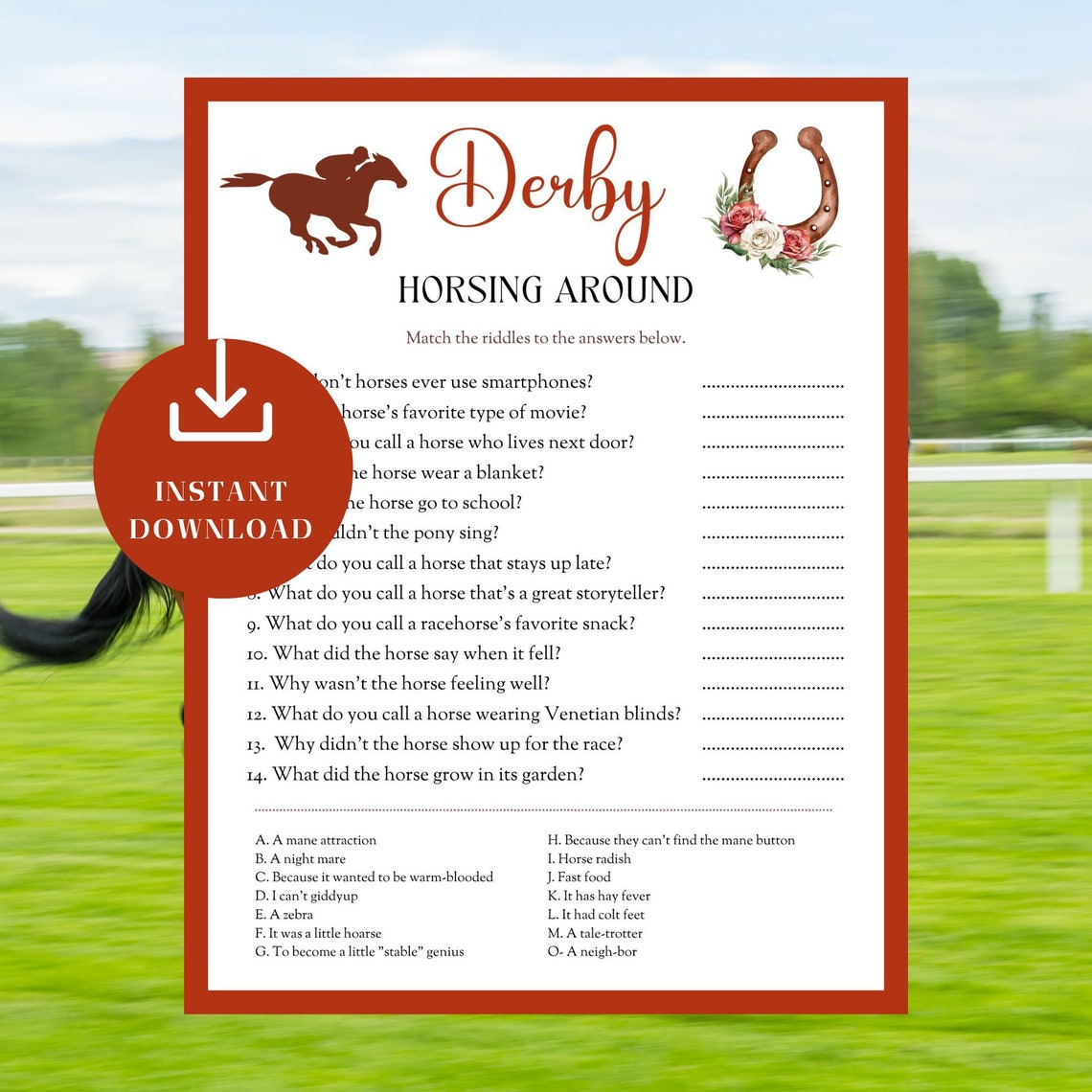 Derby Games Printable, Riddles & Jokes, Triple Crown Party, Horserace ...