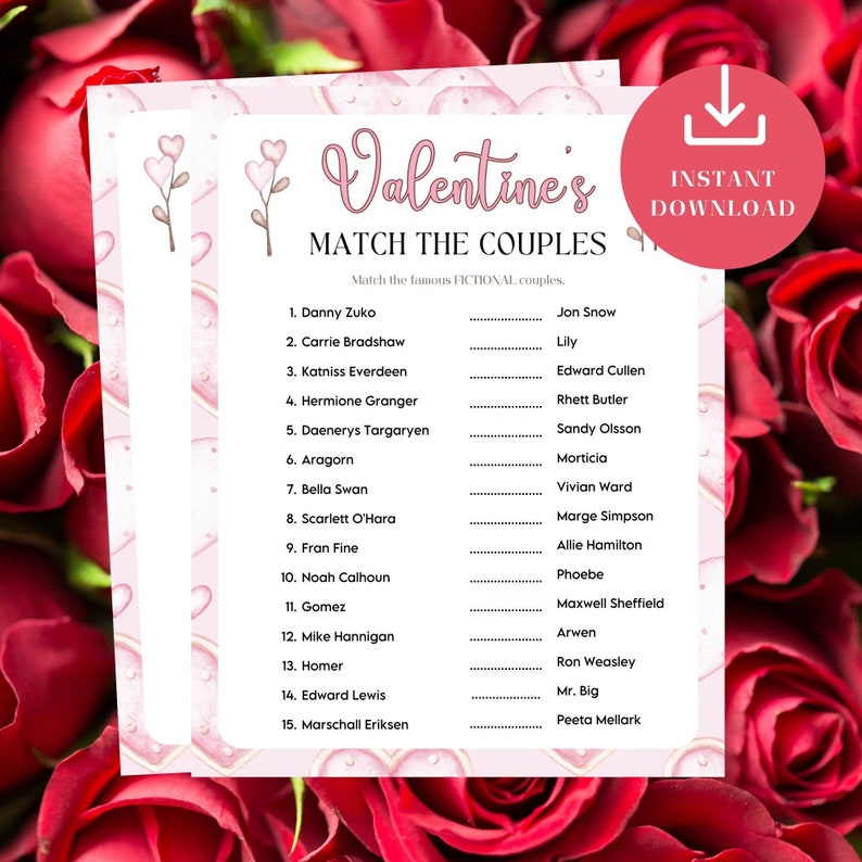 Match the Famous & Fictional Couples, Two Valentine's Day Party Games ...