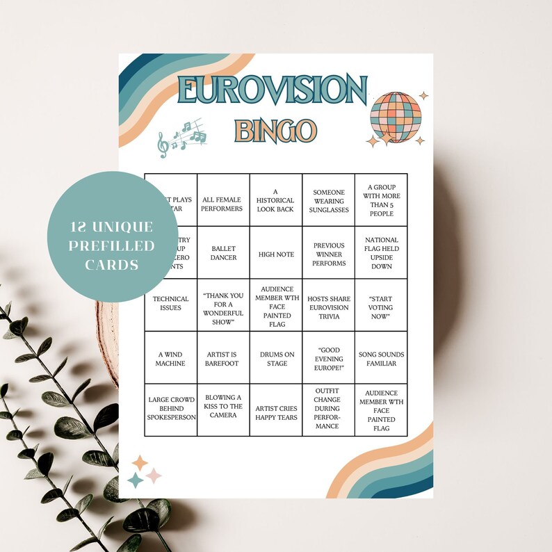 Eurovision Printable, ESC Bingo Cards, Eurovision Party Game Night ...