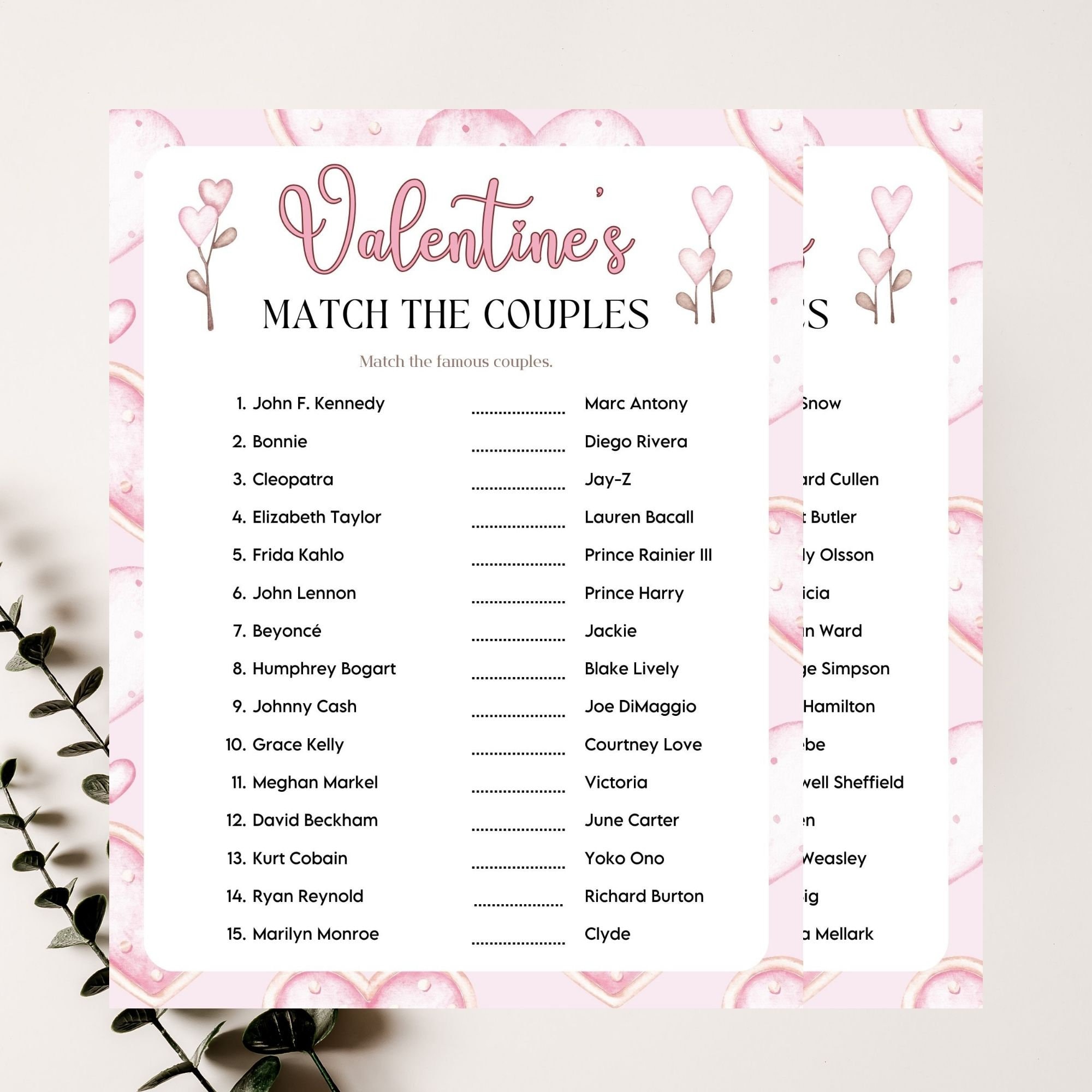 Match the Famous & Fictional Couples, Two Valentine's Day Party Games ...