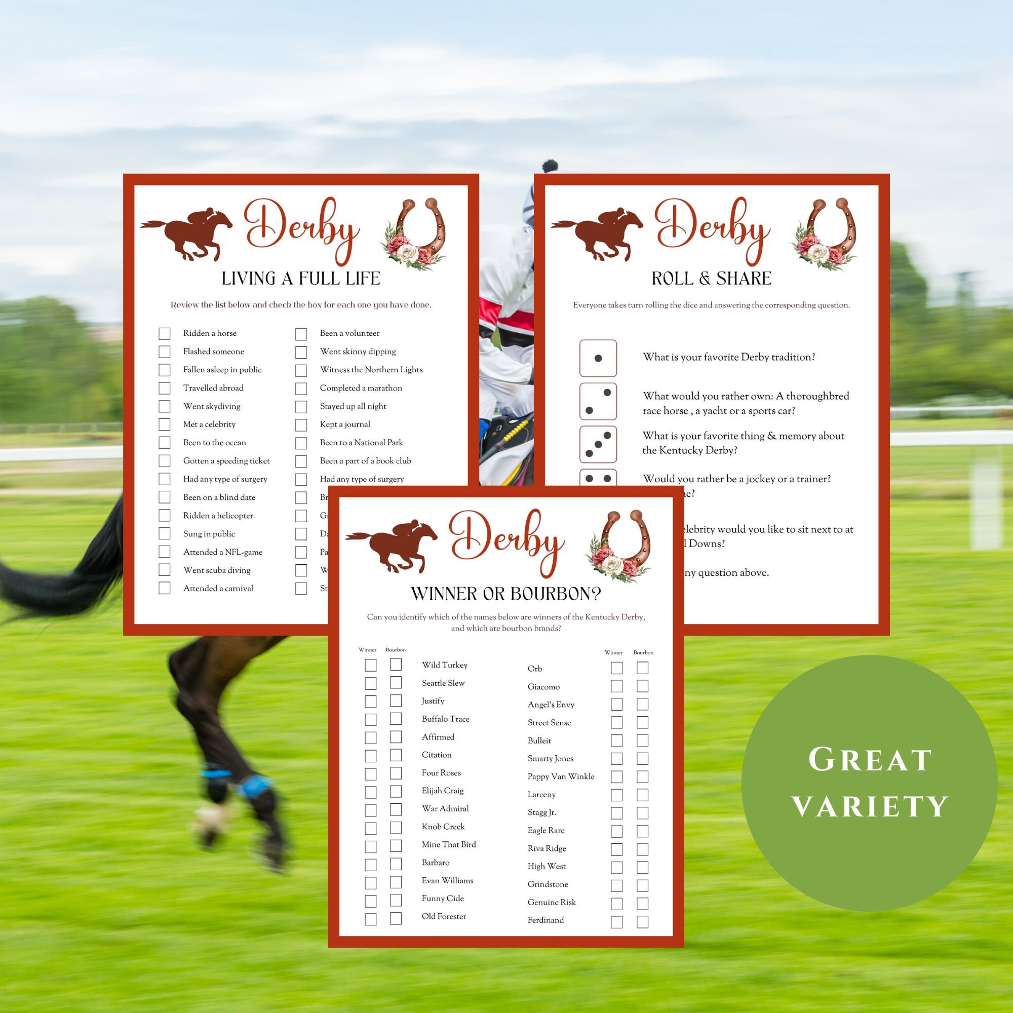 Derby Games Printable Big Bundle, Triple Crown Party, Horserace, Fun ...
