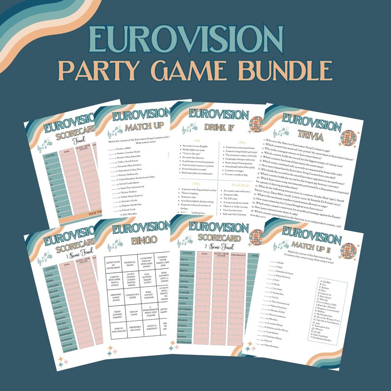 Eurovision Party Game Bundle, ESC Song Contest Game Night, Sweden 2024 ...
