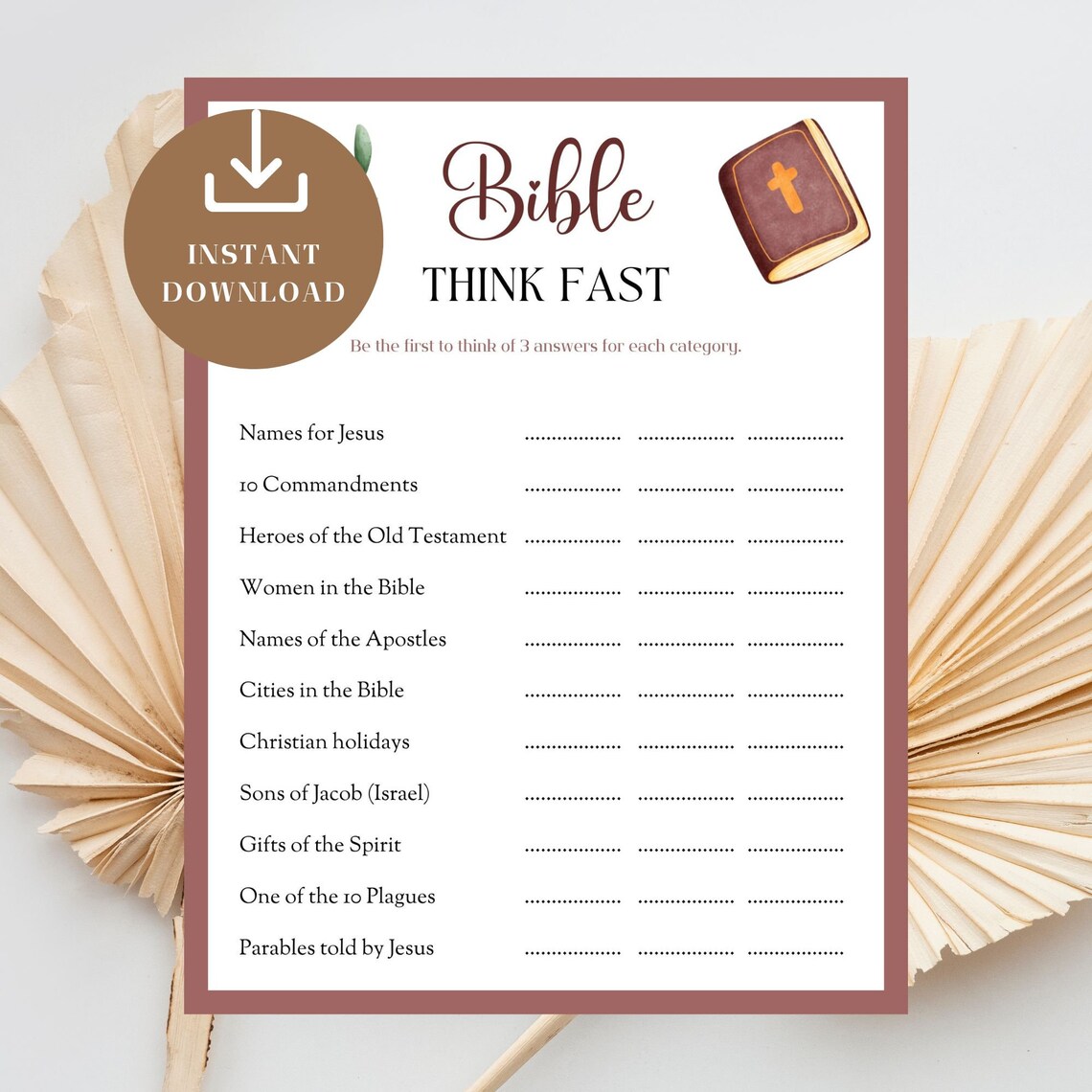 Bible Game, Think Fast, Fun Sunday School Quiz, Christian Printable ...