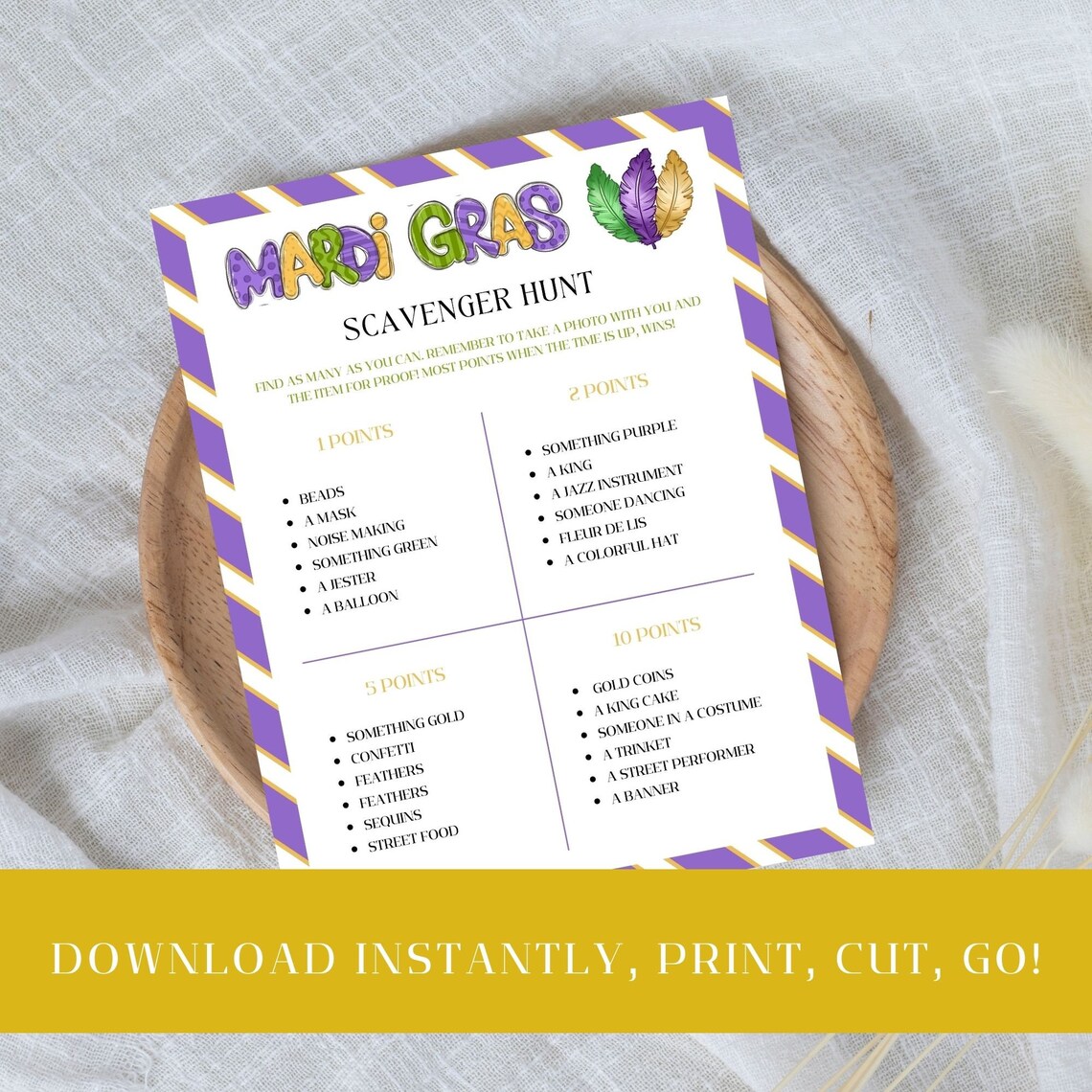 Mardi Gras Scavenger Hunt Party Game, New Orleans Carnival Fun Easy ...