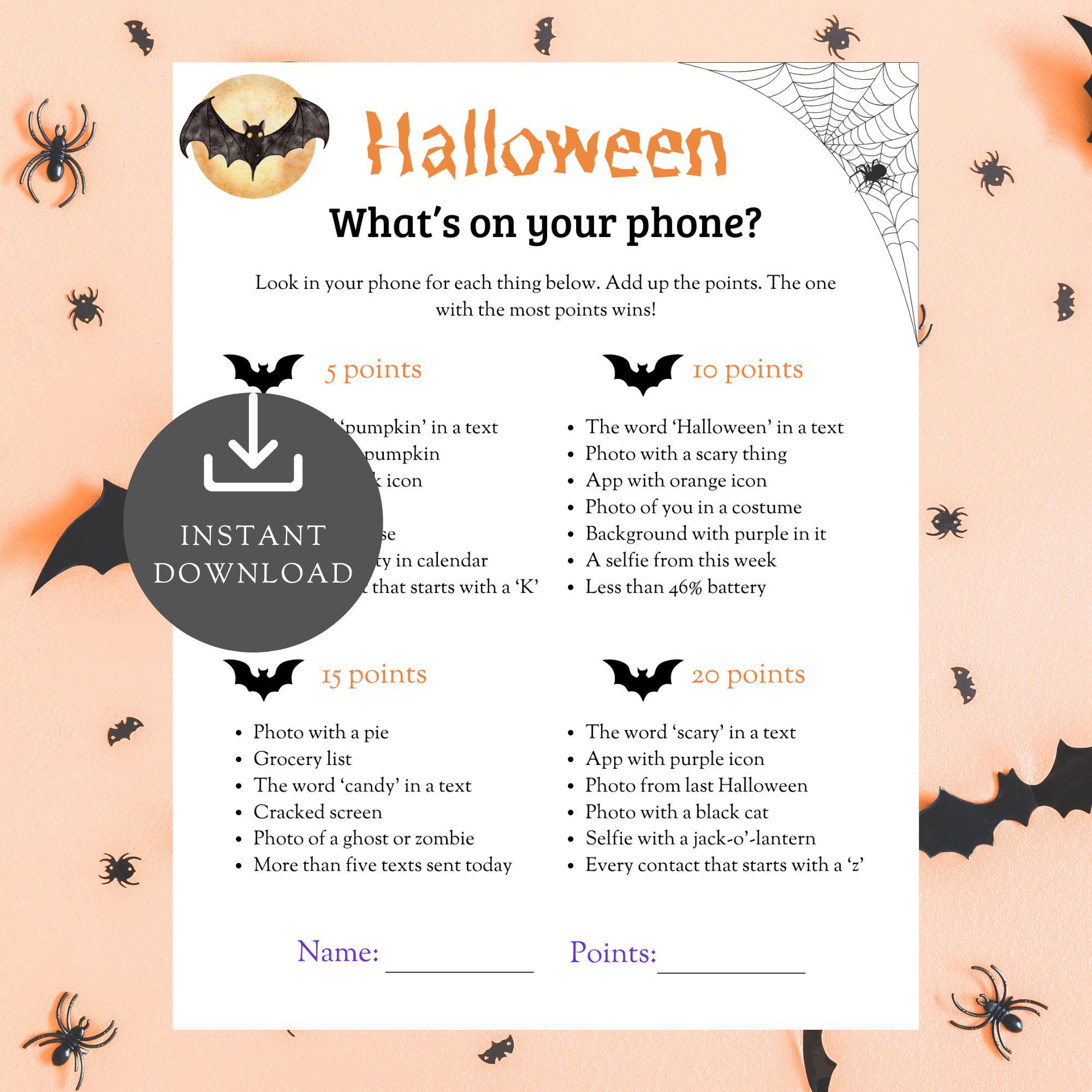 What's on Your Phone Halloween Printable, Party Games for Kids Teens ...