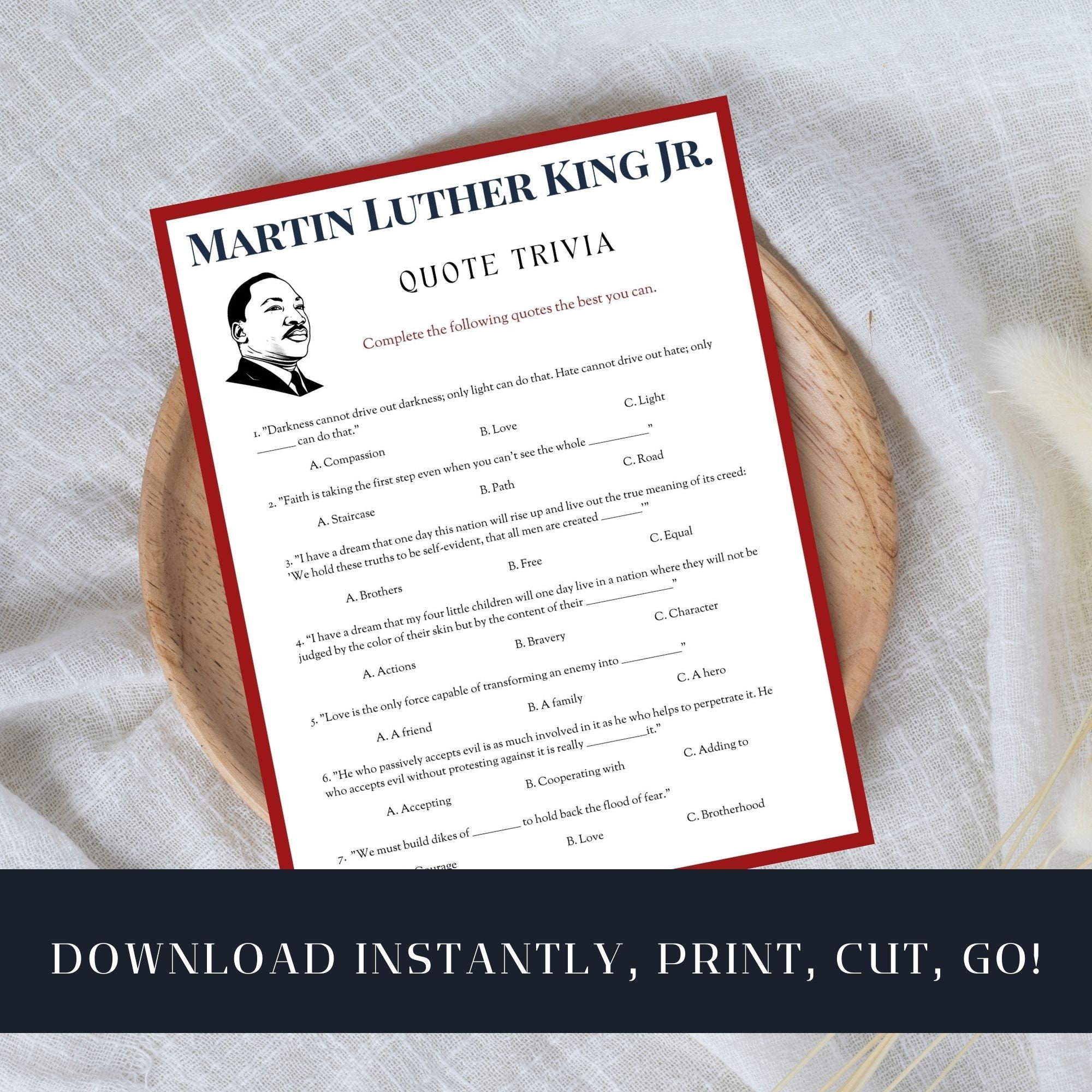 MLK Jr Day Quote Trivia, Celebrate Martin Luther King Jr., Classroom ...