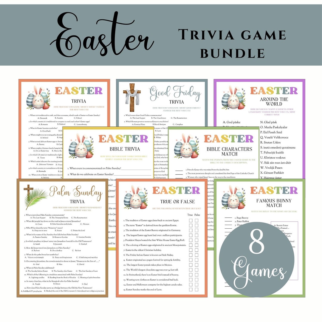 Easter Trivia Games Bundle, Religious Fun Family Time, Printable for ...