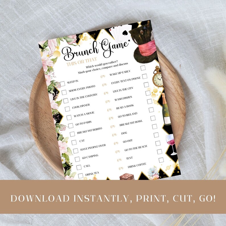 Brunch Party Would You Rather This or That Game, Girls Lunch Fun Trivia ...