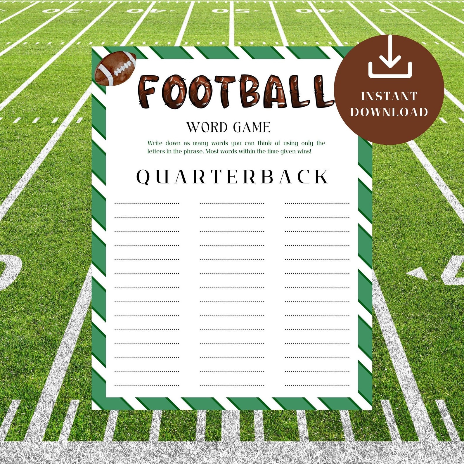 Football Party Games, Word Game, American Football Event for Kids Teens ...