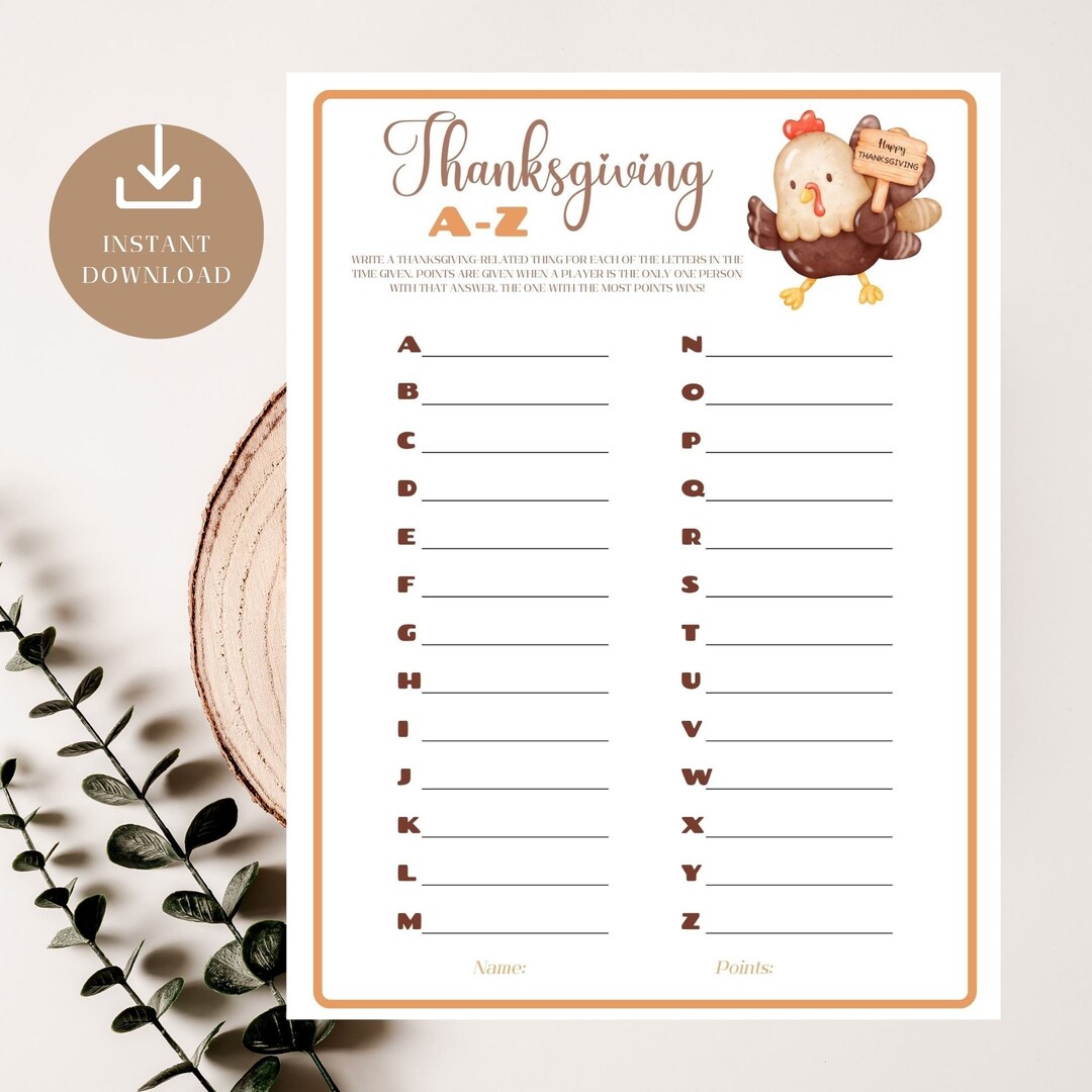 Thanksgiving A to Z Word Game for Kids and Adults, Fall Activity ...