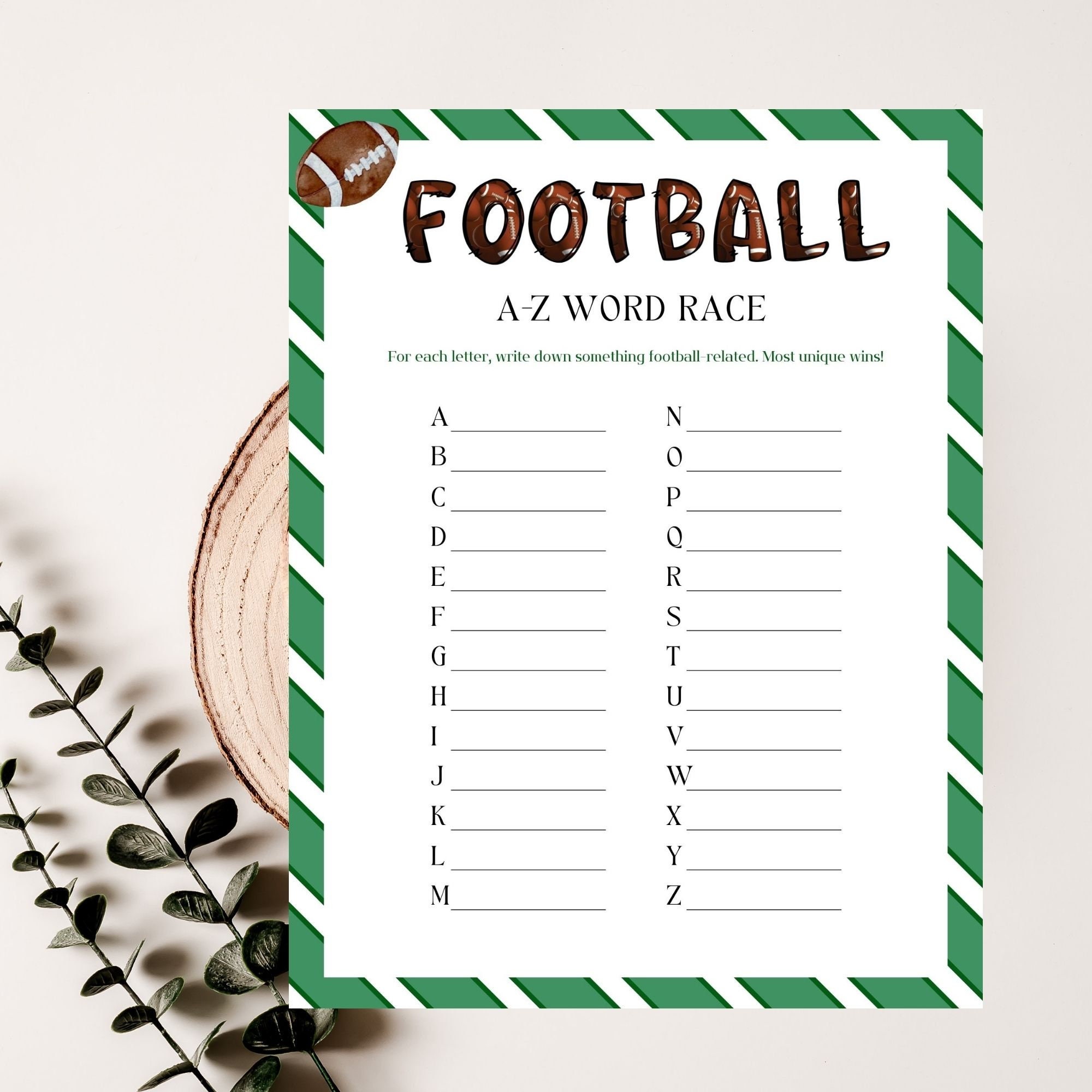 Football Party Games, A-Z Word Race, American Football Event for Kids ...