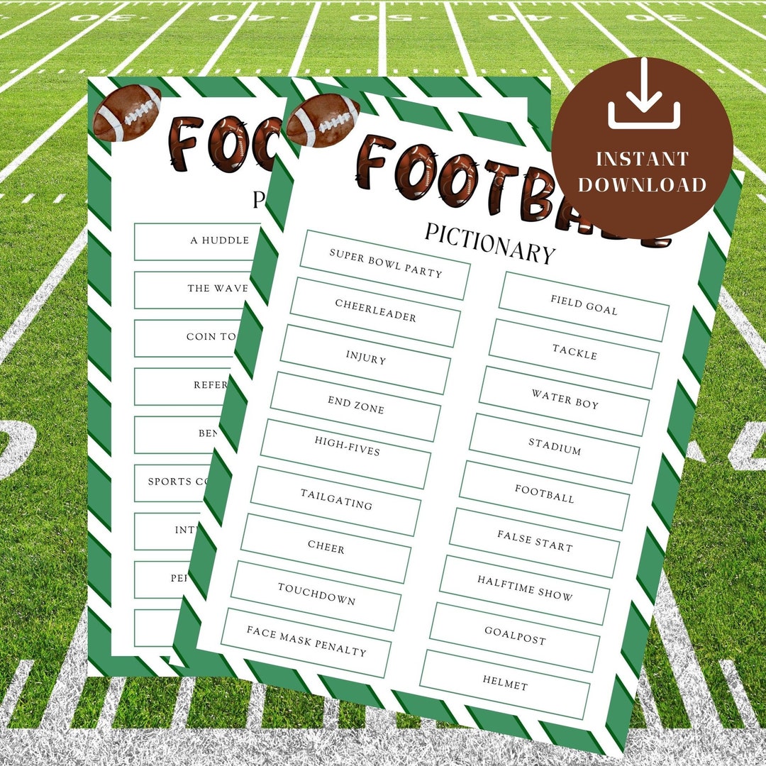 Football Pictionary, 42 Cards, American Football Party Game Day, Fun ...