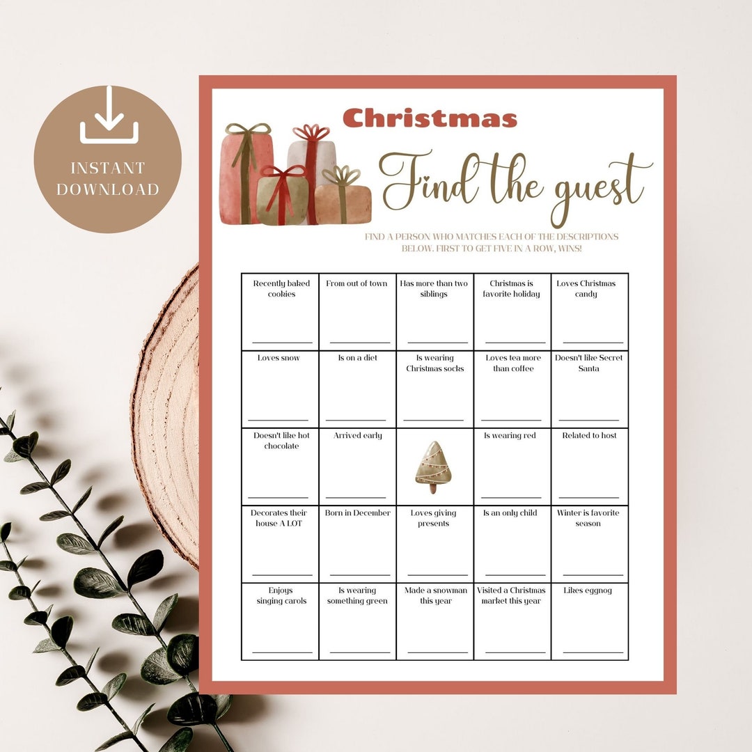 Christmas Find the Guest Bingo Game for Kids Teens Adults, X-mas Eve ...