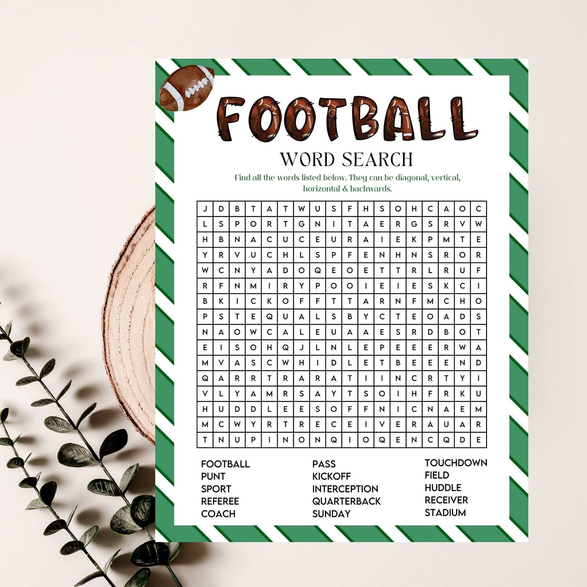 Football Word Search Party Game, American Football Games for Kids Teens ...