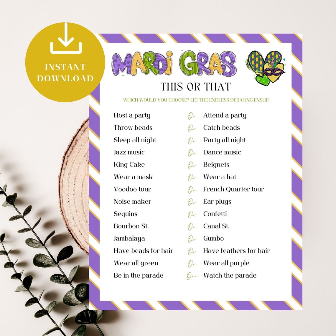 Mardi Gras Party Game, This or That, Mardi Gras Carnival Fun & Easy ...