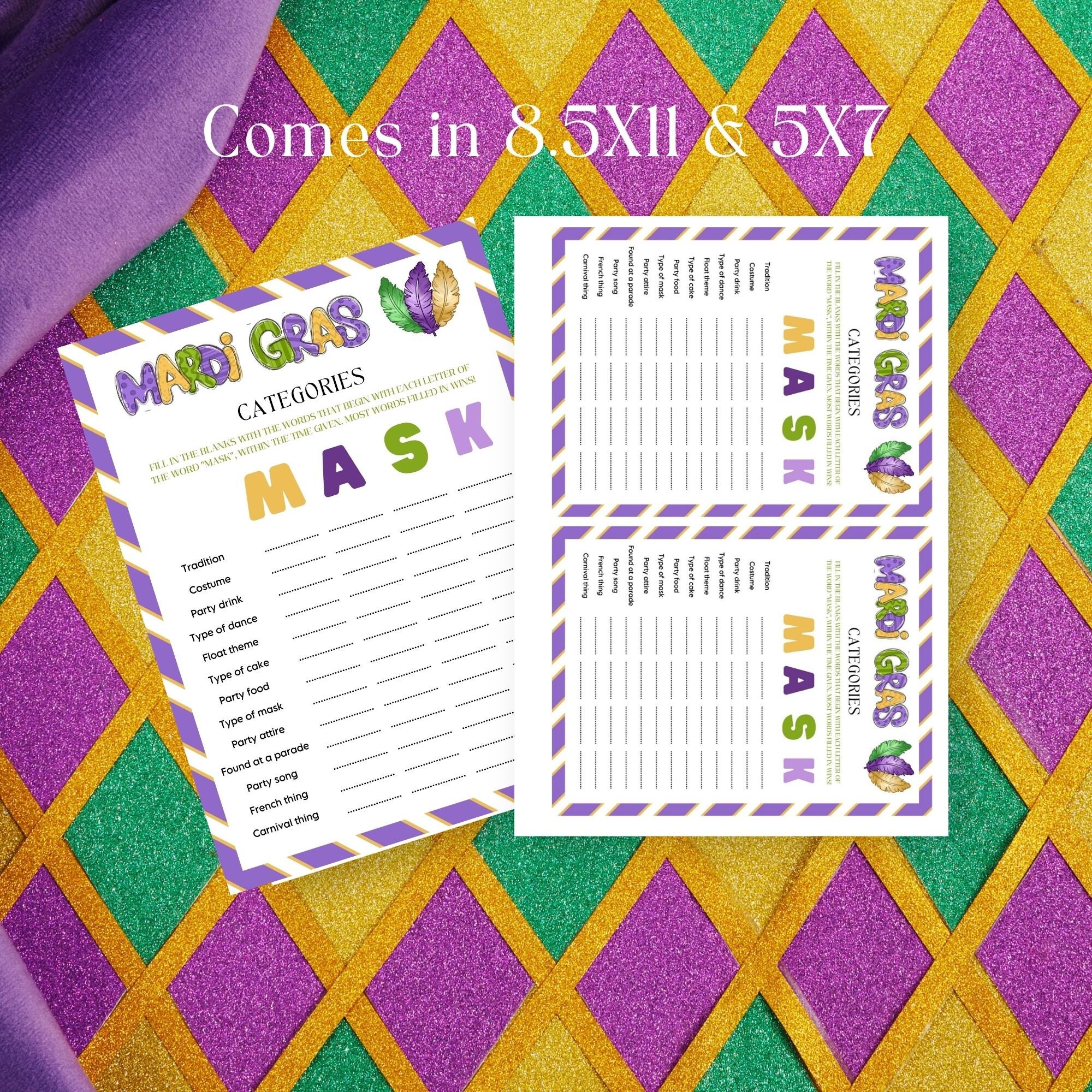 Mardi Gras Party Game, Categories Word Game, Mardi Gras Carnival Fun ...